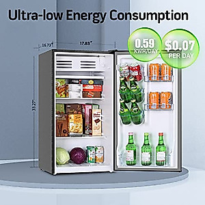 Frestec 3.1 Cu.Ft Mini Fridge for Bedroom, Mini Refrigerator with freezer, Dorm Fridge with Freezer, Reversible Door Perfect for Room and Office, Adjustable Temperature(no Handle, Stainless Steel)