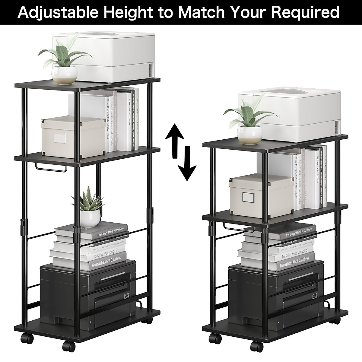 PROXRACER Height Adjustable Computer Tower Stand, 3-Tier CPU Holder Cart Printer Stand Mobile PC Laptop Standing Table Home Office Gaming Accessories with Rolling Wheels