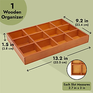 Juvale Wooden Drawer Organizer with 12 Compartments, Sorting Tray (13.2 x 9.2 in)
