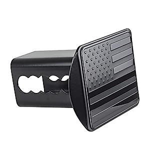 Stainless Steel Hitch Cover,USA Flag Emblem Metal (Black)