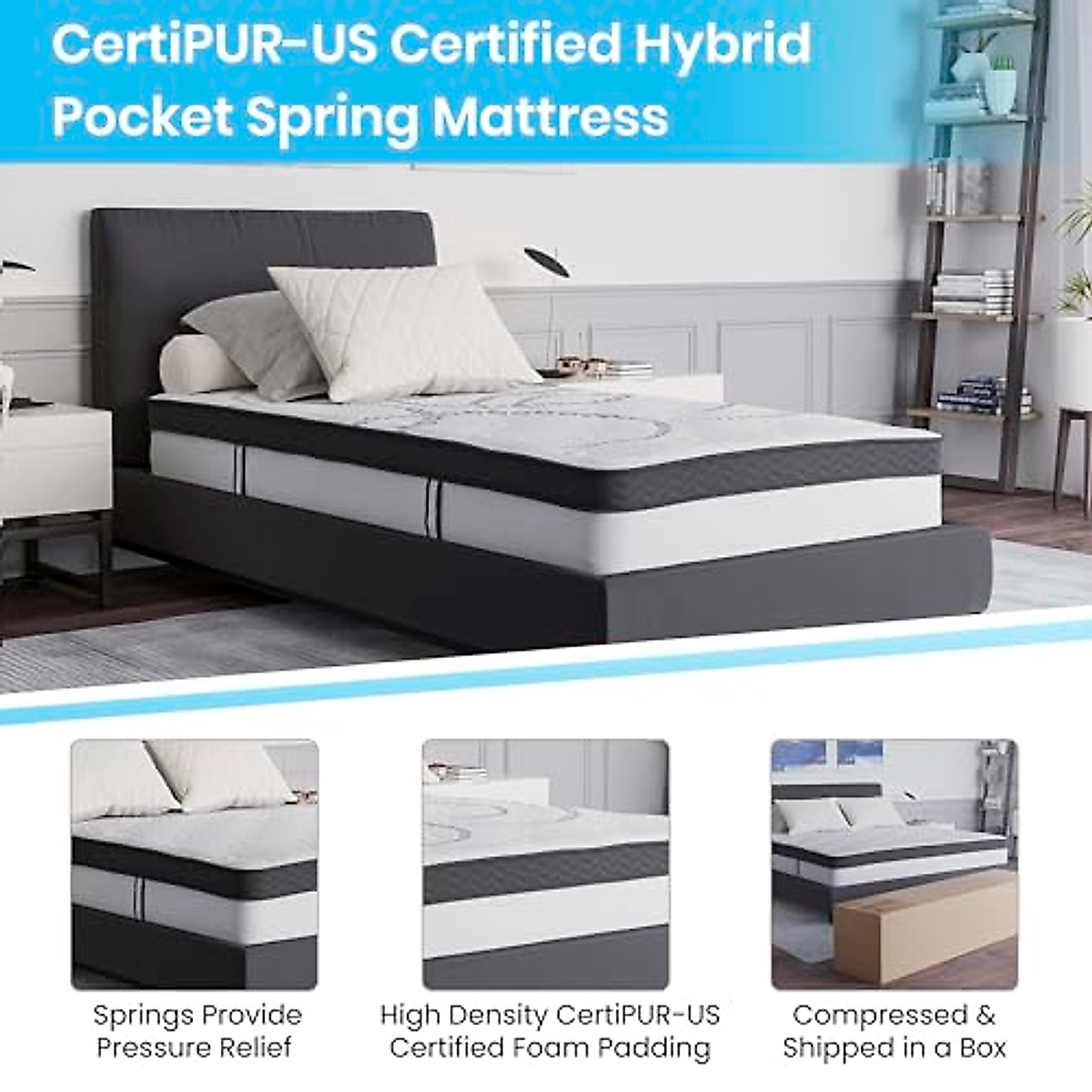 Flash Furniture Capri Comfortable Sleep 10" Hybrid Pocket Spring and Foam Mattress in a Box, Foam Pocket Spring Hybrid Mattress, Twin