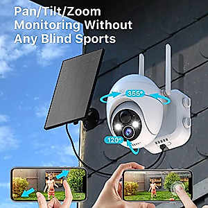 EUKI Security Cameras Wireless Outdoor, 2K Solar Security Camera System 360° PTZ with Spotlight & Siren, 2.4Ghz Outdoor Security Cameras,Color Night Vision, PIR Motion Detection, 2-Way Talk, IP66.