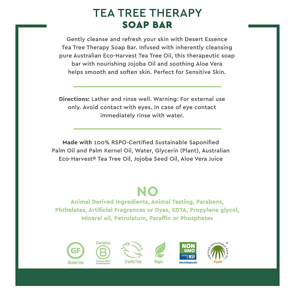 Desert Essence Tea Tree Therapy Cleansing Bar Soap - 5 Ounce - Pack of 4 - Therapeutic Skincare - All Skin Types - Jojoba Oil - Aloe Vera - Palm Oil - Moisturizes Face and Body