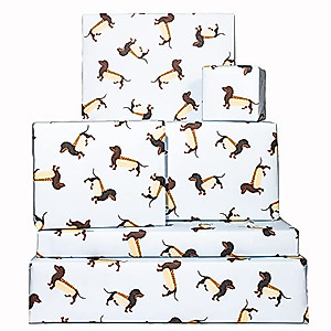 CENTRAL 23 Dog Wrapping Paper - 6 Sheets of Dog Gift Wrap - Dachshund - Sausage Dogs - Pets - Doggo - Blue Wrapping Paper For Women Men Girls Boys - Comes With Fun Stickers Recyclable