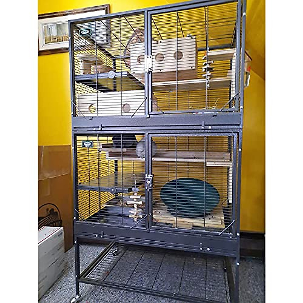 Durable All-Metal Mansion Cage for Chinchillas, Rats, Ferrets, Degus, Prairie Dogs (4-Level)