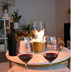 Gold Table top FirePit - Elegant Portable Tabletop Fireplace with Protective Glass & Bioethanol or Alcohol Burner - Perfect for Patio Decor & Housewarming Gifts - Tabletop firepit Indoor & Outdoor.