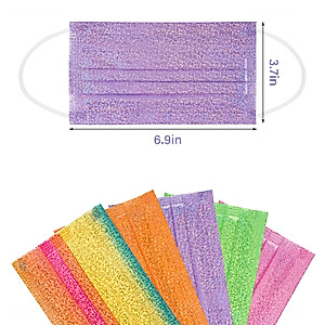 NiHealth 50PCS Stylish Disposable Face Masks for Adults - Breathable 3-Layer Non-Woven Fabric Coverings with Glamorous Glitter Sparkle Design (5 Iridescent Colors)