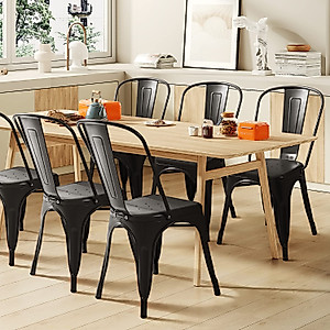 Furmax Metal Dining Chair Indoor-Outdoor Use Stackable Classic Trattoria Chair Chic Dining Bistro Cafe Side Metal Chairs Set of 4 (Black)