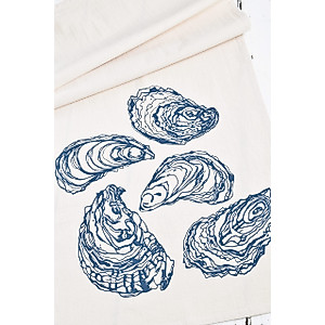 Tea Towel, Oyster Shell, Navy Blue, Nautical, Organic Cotton, Hand Screen Printed, Flour Sack Dish Towel, Sweet Housewarming Gift, Natural
