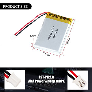 YDL 3.7V 1000mAh 503450 Lipo Battery Rechargeable Lithium Polymer ion Battery Pack with PH2.0mm JST Connector