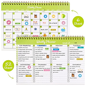 Weekly To Do List Notepad, Undated Weekly Desk Planner & Monthly Calendar, 60 Sheets 7 X 10" Task CheckList Notebook For Work Office Home, Sunday Start, Green