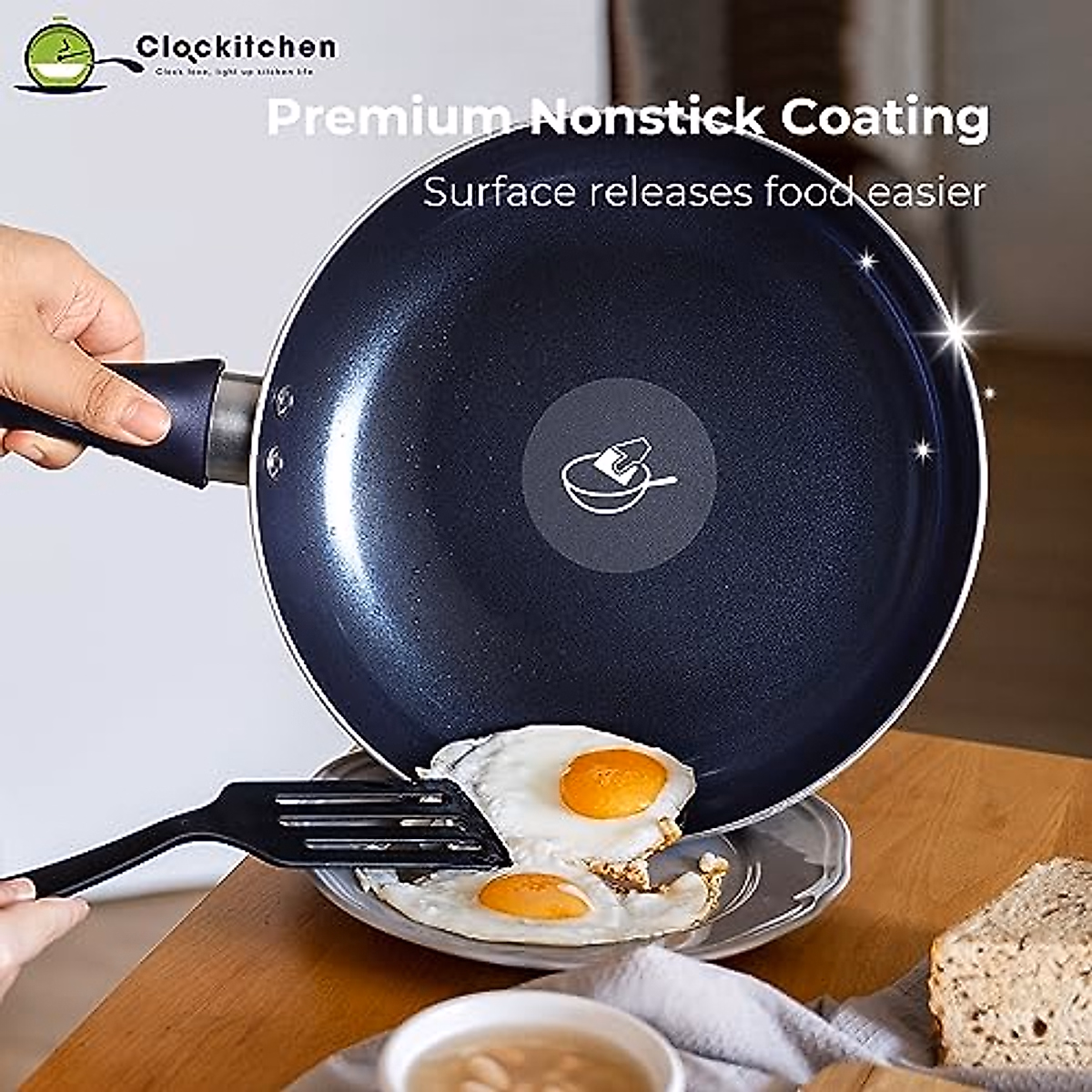 Pots and Pans Set,Aluminum Cookware Set, Nonstick Ceramic Coating, Fry Pan, Stockpot with Lid, Blue,10 Pieces