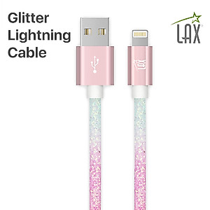 LAX Glitter Nylon Braided [Apple MFi Certified] Fast Charger iPhone Lightning Cable, iPhone Cord Compatible with iPhone 14/13 /12/11 Pro Max/XS MAX/XR/XS/X/8/7/SE/6S/ iPad & More (10FT-Pastel RBOW)