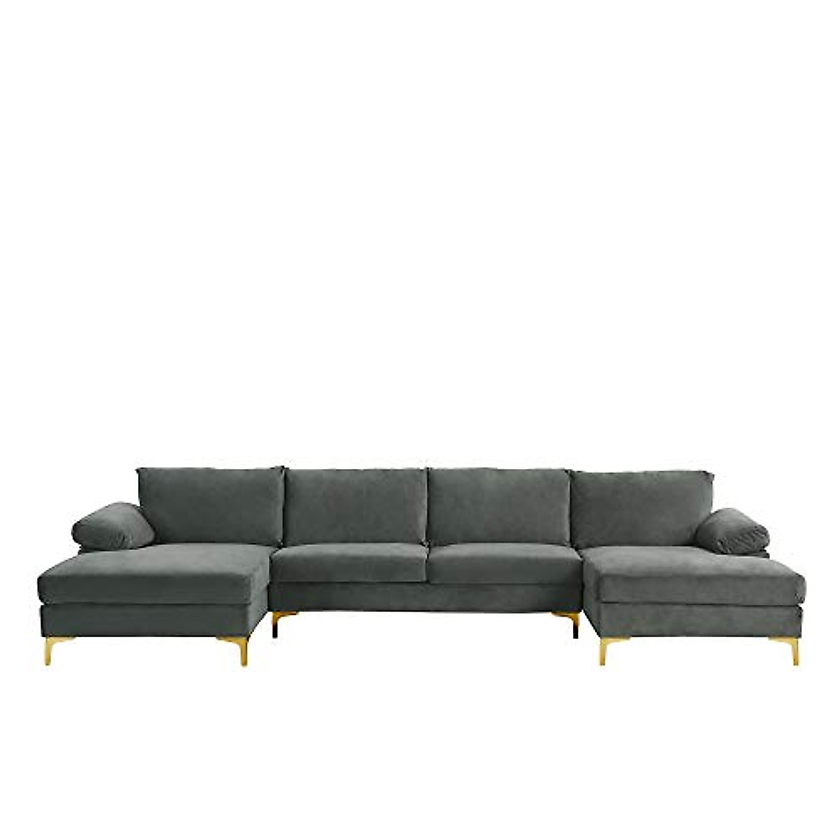 Casa Andrea Milano Modern Large Velvet Fabric U-Shape Sectional Sofa, Double Extra Wide Chaise Lounge Couch with Gold Legs, Dark Grey