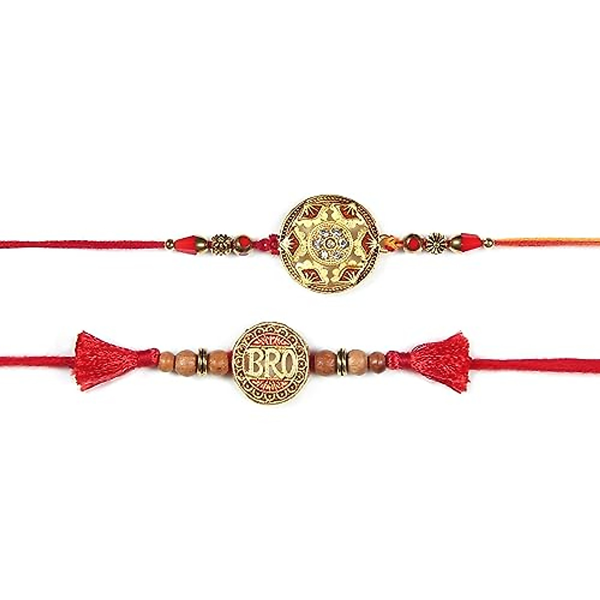 ARTISENIA Rakhi for Brother Set of 2 Rakhi Set | Raksha Bandhan Greeting Card | Roli Chawal Tika - Raksha bandhan Bro Rakhi for Brother Designer Kundan Rakhi | Rakhi for Bhaiya | Rakhi Thread RNJ002