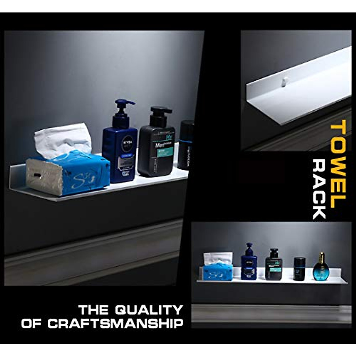 FHY White Metal Wall Mounted Floating Shelves Ledge,Space Saving Rustproof Aluminum Bathroom Shelf Wall Mount Shelving Extra Strong Floating Shelves Storage Rack(30CM,Pack of 1pcs)