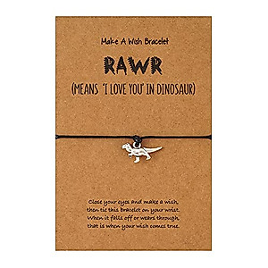 Pingyongchang 3Pcs Friendship Dinosaur Bracelet Set with Message Card Make a Wish Adjustable Bracelet Tyrannosaurus Handmade Bracelet Simple Women Jewelry Gifts