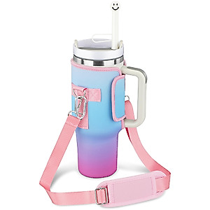 Water Bottle Holder for Stanley Cup with Strap,Tumbler Accessories for Stanley 40 oz,Anti Drop and Leakage,Suitable for Sports and Outdoor Use（Hydrangea）(Cup Not Included)