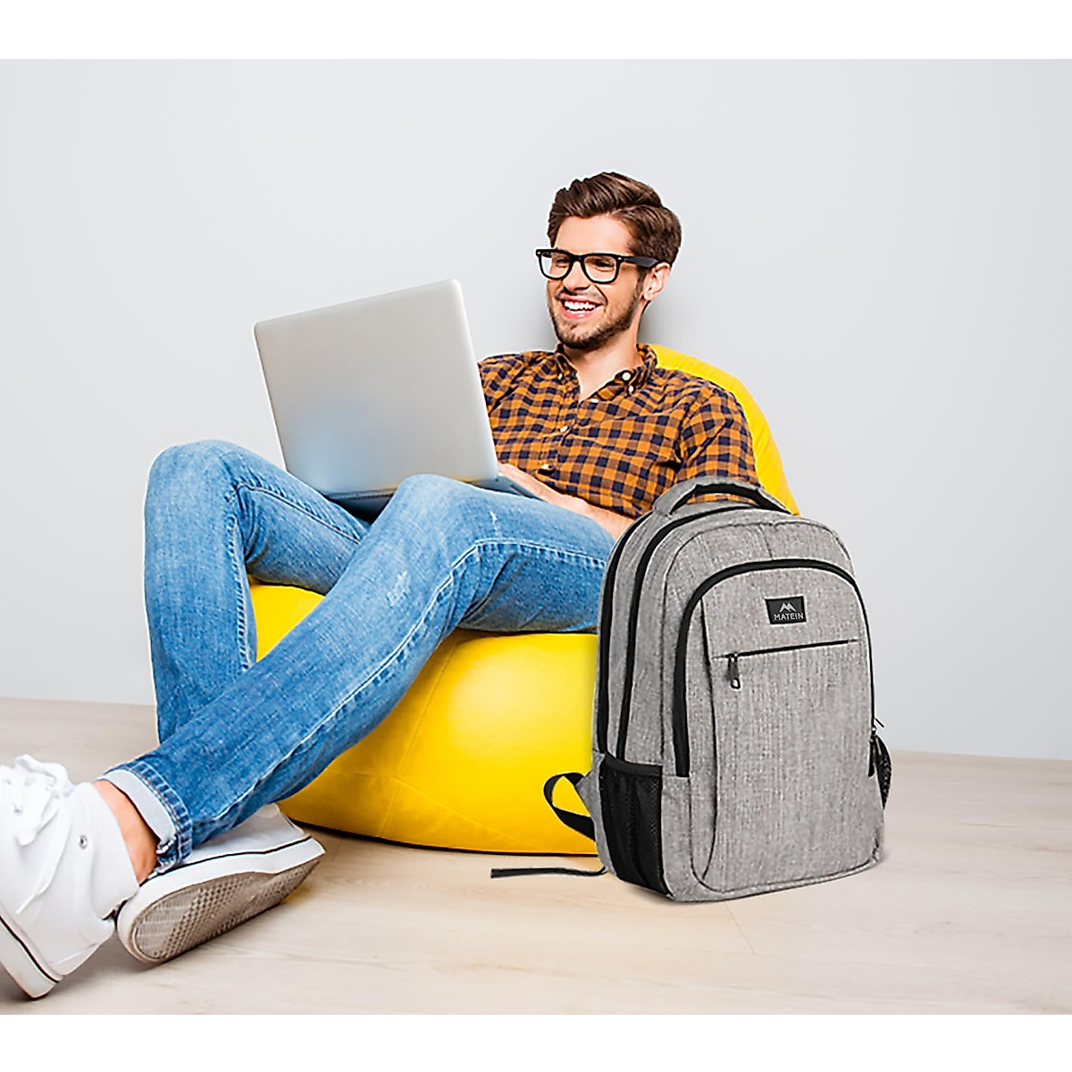 Matein Travel Laptop Backpack, Business Anti Theft Slim Durable Laptops Backpack with USB Charging Port, Water Resistant College School Computer Bag Gifts for Men & Women Fits 15.6 Inch Notebook, Grey