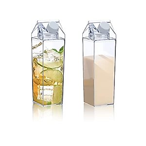 Fanovo Clear Milk Carton Water Bottle, Aesthetic Water Bottles Square Milk Storing Containers Reusable Water Tumbler Cute Kawaii Water Bottle