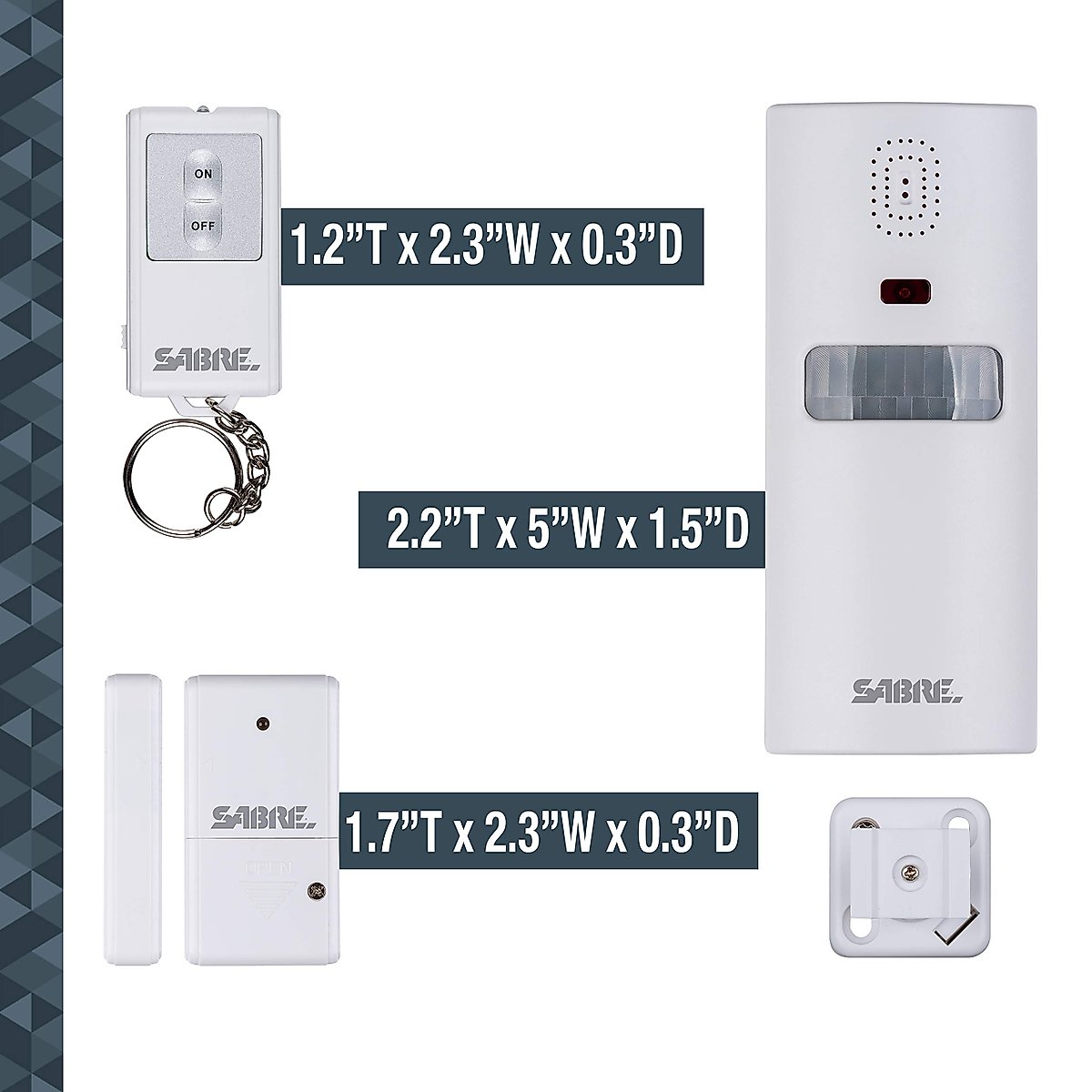 SABRE Home Security System with Remote, 125dB Alarm, Audible Up to 850 Feet (259 Meters), Wireless, Comes with 1 Motion Sensor Alarm, 2 Door or Window Alarms and 1 Remote Key Fob, Home and Away Modes