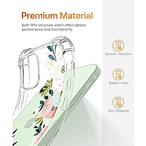 GVIEWIN for iPhone 12 Case and iPhone 12 Pro Case with Screen Protector + Camera Lens Protector, Clear Floral Flexible TPU Shockproof Women Girls Flower Pattern Phone Case 6.1"(Abundant Blossom/White)