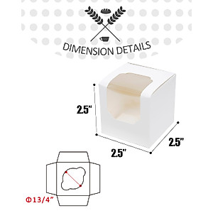 qiqee 100pcs Auto-Popup Mini Cupcake Boxes Individual White 2.5" x 2.5" x 2.5" Single Cupcake Carrier Container for Wedding Favor Birthday ＆ Party（Mini Size）