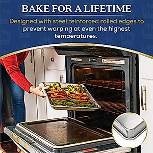 Professional Quarter Sheet Baking Pans - Aluminum Cookie Sheet Set of 2 - Rimmed Baking Sheets for Baking and Roasting - Durable, Oven-safe, Non-toxic, Easy to Clean, Commercial Quality - 9x13-inch