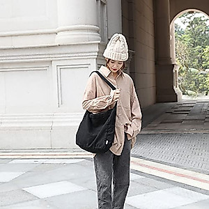 Jeelow 20oz Washed Canvas Tote Shoulder Crossbody Bags Purse Handbag For Men & Women Adjustable Strap (Black)