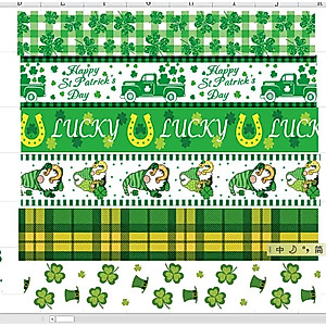 6 Rolls 30 Yards St. Patrick's Day Wired Edge Ribbon Green Buffalo Plaid Ribbon Shamrock Burlap Ribbon Green Hat Wrapping Ribbon for Wrapping Wreath Party Decoration DIY Craft Supplies (White/Green)