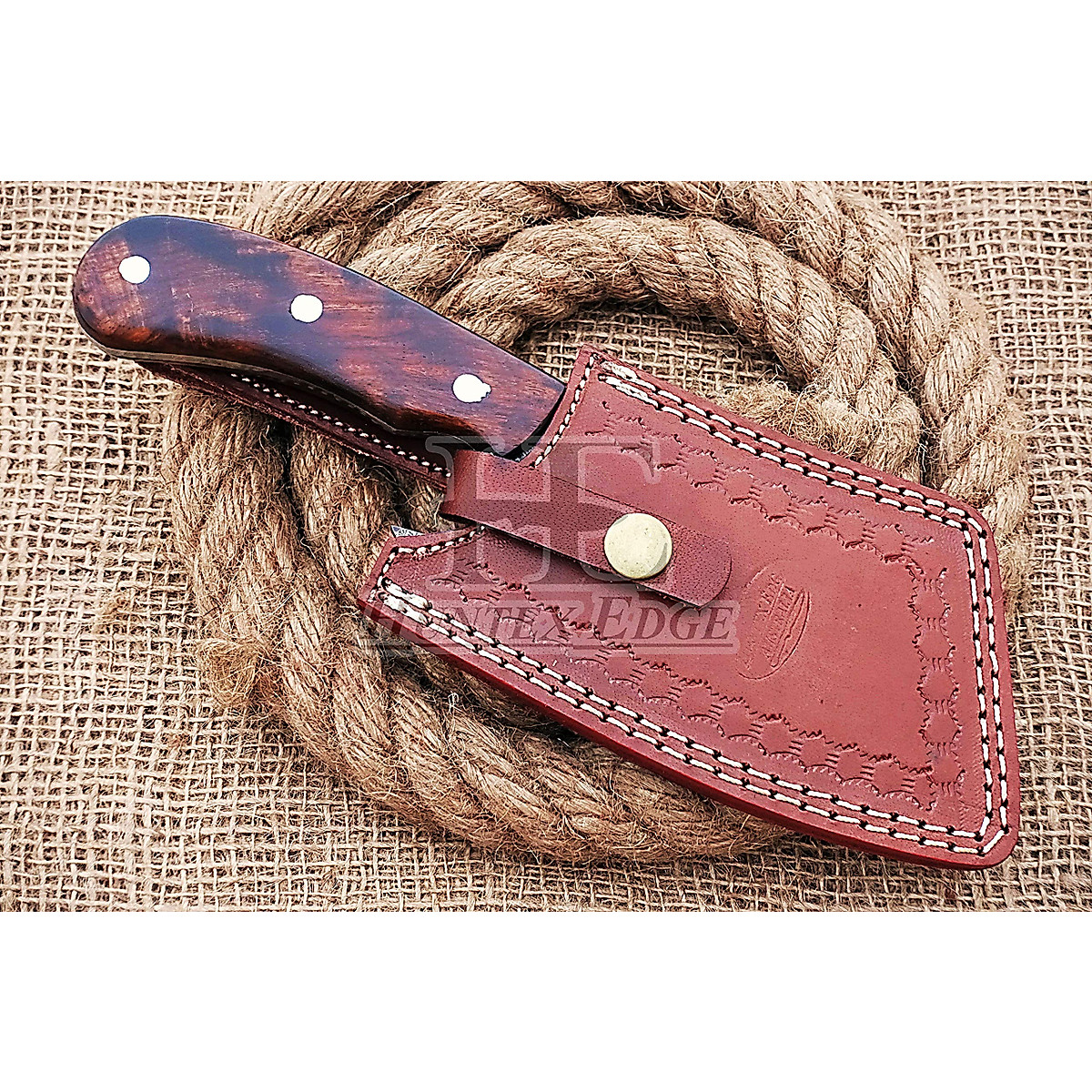 HUNTEX Handmade Hand-Forged Twist Pattern Damascus Steel 9 Inch Long Full Tang Walnut Wood Handle Razor Sharp Hunting Camping Cleaver Knife w/Genuine Leather Sheath