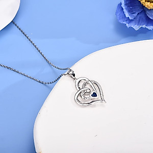 Distance Heart Necklace for Women 925 Sterling Silver Blue March Birthstone I Love You to The Moon and Back Necklaces for Valentines Day Birthday Mother Days' Jewelry Gift with Box