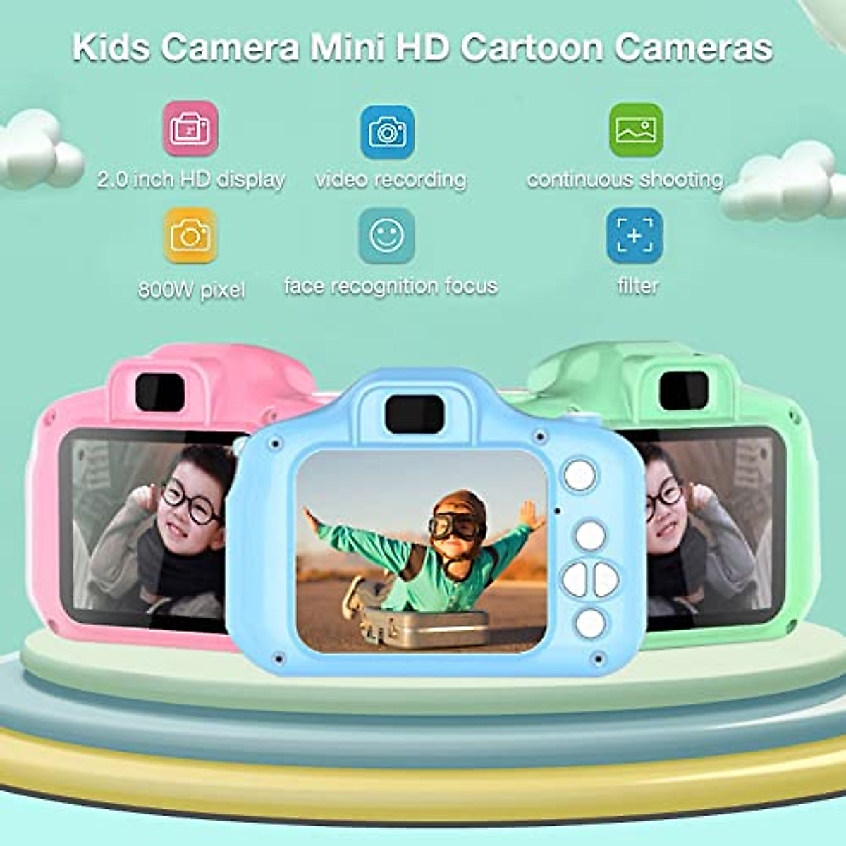 Children's Digital Camera HD Cartoon Can Take Pictures of Children Mini Children's Camera (Blue)