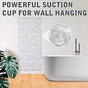 Pebble Shower Mat Non Slip, 35 X 15.7 Inch Bathtub Mat with Suction Cups, Drainage Holes for Shower, Tub, Bathroom, Machine Washable (Clear)