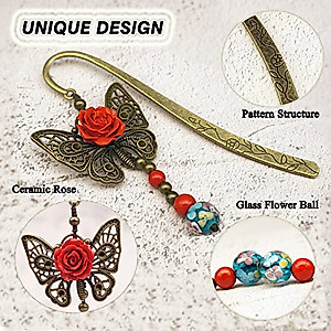Crehikali Metal Bookmarks for Women Book Lovers Readers,with Butterfly Pendant,Unique Gift with Book Page Holder,2in1 Set