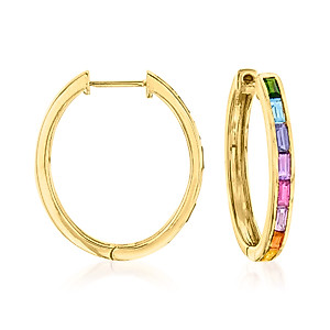 Ross-Simons 1.30 ct. t.w. Multi-Gem Hoop Earrings in 18kt Gold Over Sterling