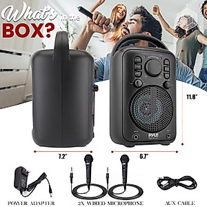 Pyle 4” Wireless BT Streaming Speaker - Portable Audio Speaker, with Two Microphones and Stand to Put Mobile Phone, 5.0 Bluetooth, Big Bass & Clear Sound, MP3, Classic Karaoke SystemP