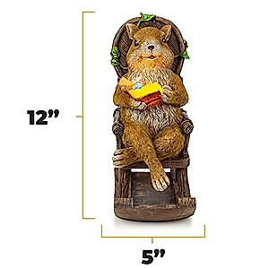 VP Home Squirrel Reading and Relaxing on Rocking Chair Solar Powered LED Outdoor Decor Garden Light Garden Figurines Outdoor Squirrel Gifts Garden Decorations Outdoor with Squirrel Statue
