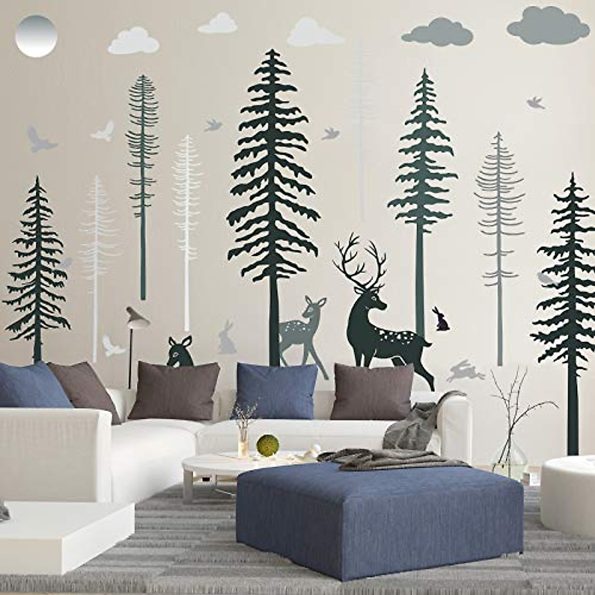 Nursery Wall Decal Forest Deer Pine Trees Wall Decal Woodland Vinyl Wall Sticker for Kids Babies Room Nursery Decoration (15.7 x 35.4 Inch)