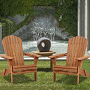 FDW Lawn Outdoor Wood Chairs Save Space and Movable and Weather Resistant, 2 Pieces, Natural