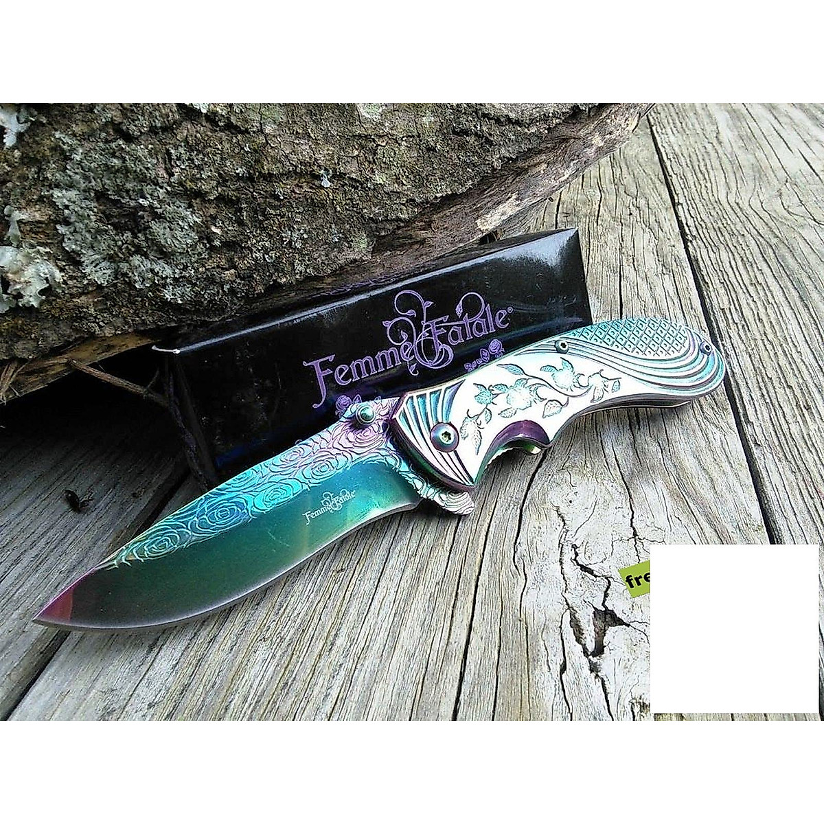 7" FEMME FATALE TITANIUM SPRING ASSISTED Pocket Folding Knife Carbon Steel Razor Sharp Blade