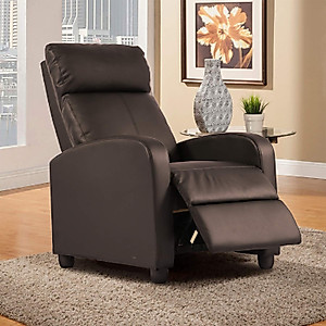 HCB Recliner Chair for Living Room Furniture Home Theater Seating Glider Chairs Modern Wingback Single Sofa PU Leather with Footrest (Brown)