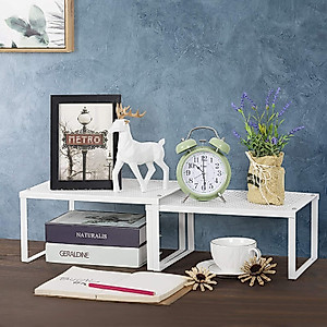 MOOACE Cabinet Shelf Organizers Set of 4, Kitchen Cabinet and Counter Shelves, Kitchen Storage Shelves Expandable Stackable, White