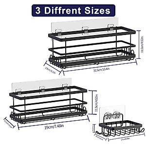 ENKERN Shower Caddy, 3Pcs Bathroom Shelves Shower Shelf Rack Organizer No Drilling Adhesive Hanging Shower Storage Rack with Soap Razor Holder for Home Hotel, Black