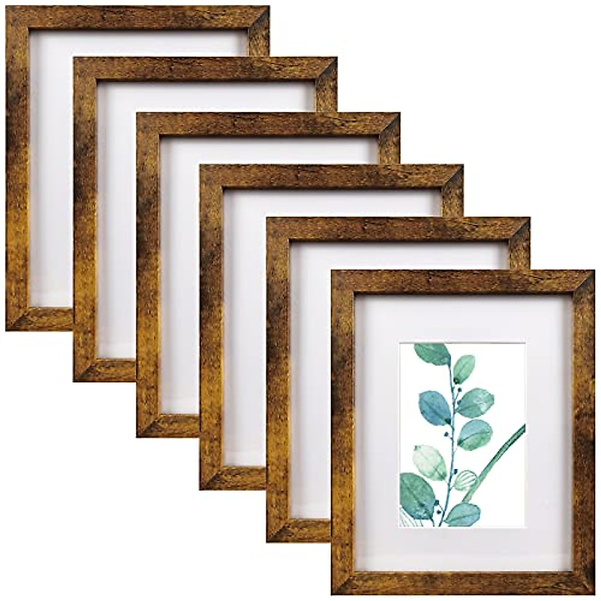 8x10 Picture Frame Brown Set of 6, Display Pictures 5x7 With mat or 8x10 Without Mat