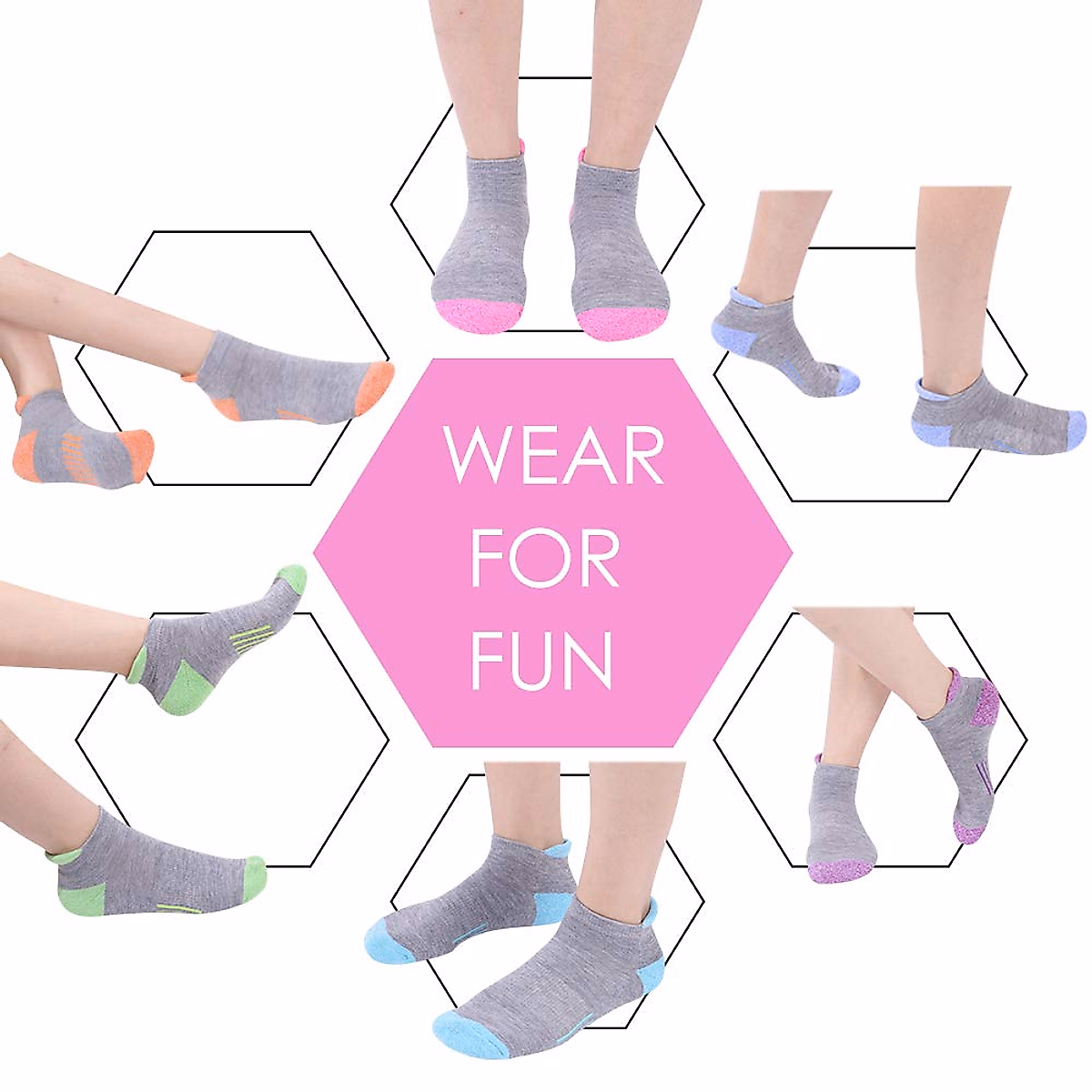 JOYNÉE Womens Ankle Athletic Low Cut Tab Socks Cushioned Running Sports 6 Pack,Grey,Sock Size 9-11