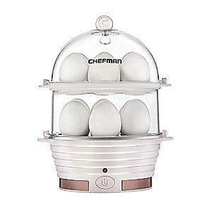 Chefman Electric Egg Cooker Boiler, Rapid Egg-Maker & Poacher, Food & Vegetable Steamer, Quickly Makes 12 Eggs, Hard or Soft Boiled, Poaching and Omelet Trays Included, Ready Signal, BPA-Free, Ivory