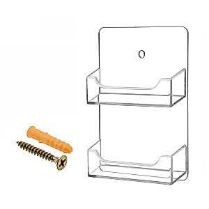 Business Card Holder Wall Mount 2 Slot Clear Acrylic Multi Pocket with Hardware Gift Card or Appointment Cards Display Rack Holds 3.5" x 2" Cards by Marketing Holders