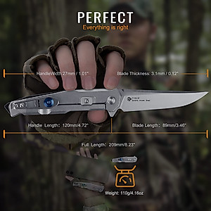 Tactical Folding Pocket Knife for men,14C28N Stainless Steel Blade,Frame Lock,G10 Handle,EDC Small Camping Knives Belt Clip Carry,Lightweight Survival Hunting Flipper Microtech Elemental Bushcraft Hiking Sharp Gear Tool Father Dad Gifts Ruike p108