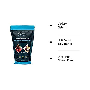 SuperClear Gelatin Powder (Grenetine) - 300 Bloom Food Grade Gelatin for Cake Art, Dessert Molds - Edible, Unflavored, Ko Kosher - 2 lb. Resealable Pouch